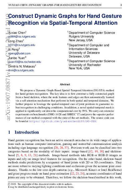 Pdf Construct Dynamic Graphs For Hand Gesture Recognition Via Spatial