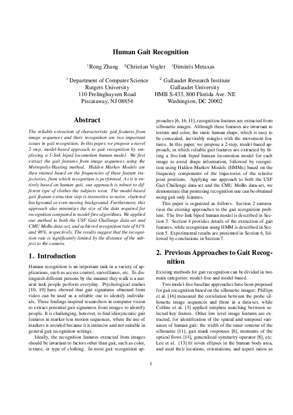 Pdf Human Gait Recognition