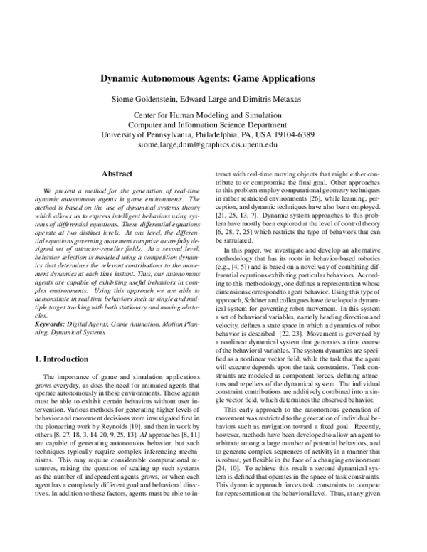 (PDF) Dynamic autonomous agents: game applications