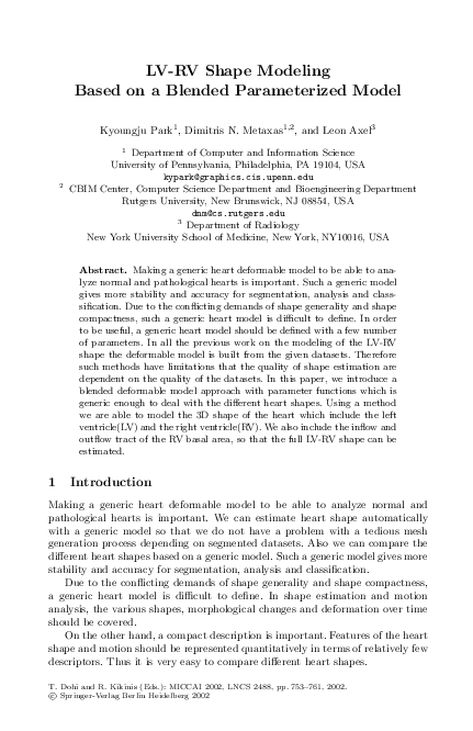 (PDF) LV-RV Shape Modeling Based on a Blended Parameterized Model