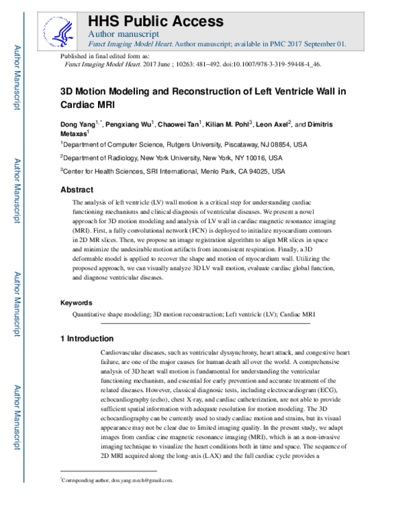 (PDF) 3D Motion Modeling and Reconstruction of Left Ventricle Wall in ...