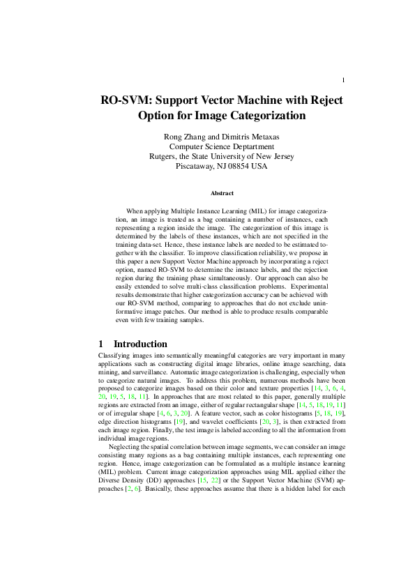 (PDF) RO-SVM: Support Vector Machine with Reject Option for Image Categorization