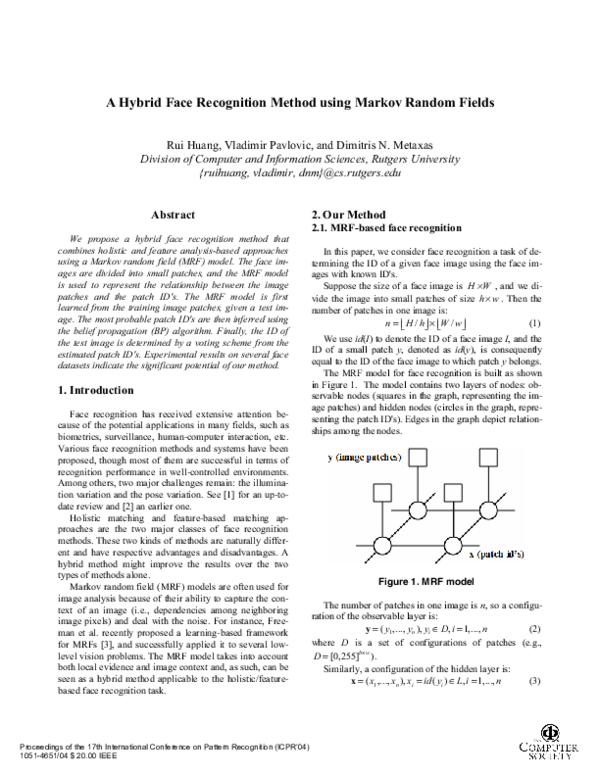 Pdf A Hybrid Face Recognition Method Using Markov Random Fields