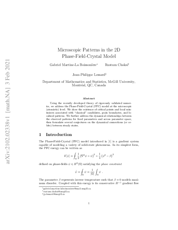 (PDF) Microscopic patterns in the 2D phase-field-crystal model