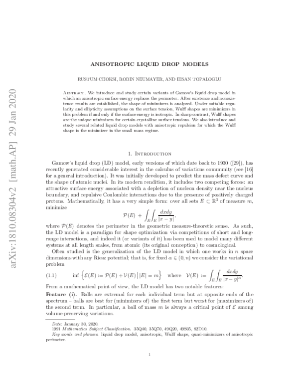 (PDF) Anisotropic liquid drop models