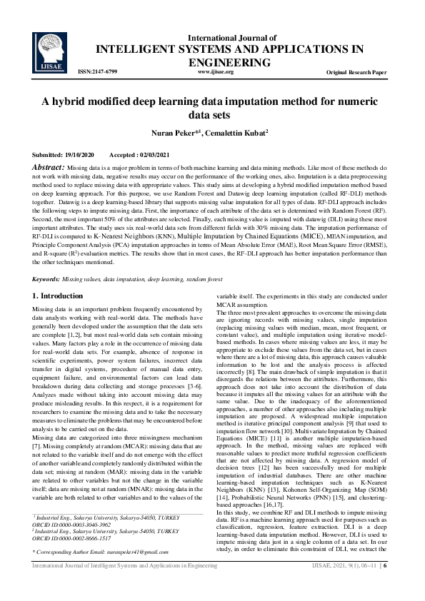 Pdf A Hybrid Modified Deep Learning Data Imputation Method For Numeric Datasets Cemalettin