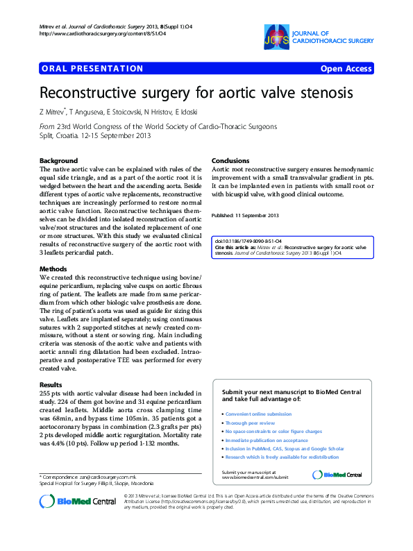 (PDF) Reconstructive surgery for aortic valve stenosis