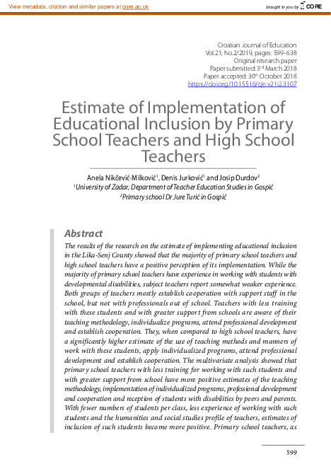 (PDF) Assessment Of The Implementation Of Inclusive Educational Practice Among Teachers