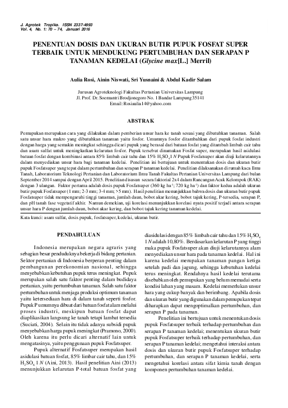 (PDF) PENENTUAN DOSIS DAN UKURAN BUTIR PUPUK FOSFAT SUPER TERBAIK UNTUK MENDUKUNG PERTUMBUHAN ...