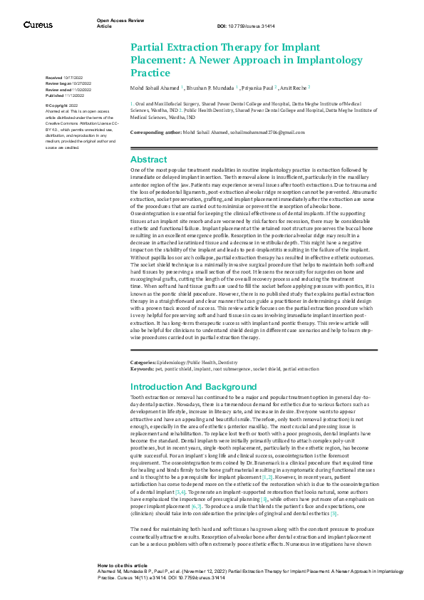 (PDF) Partial Extraction Therapy for Implant Placement: A Newer ...
