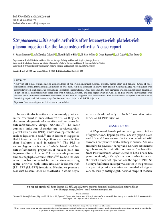 (PDF) Streptococcus mitis septic arthritis after leucocyte-rich ...