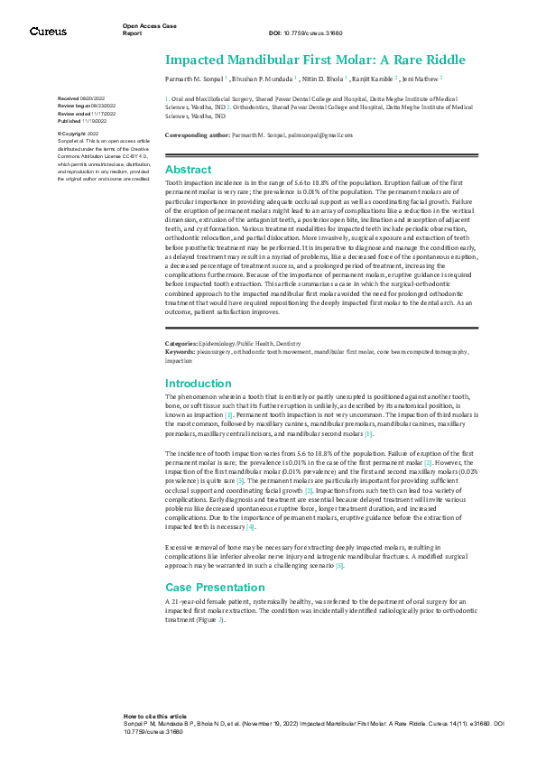 Impacted Mandibular First Molar: A Rare Riddle