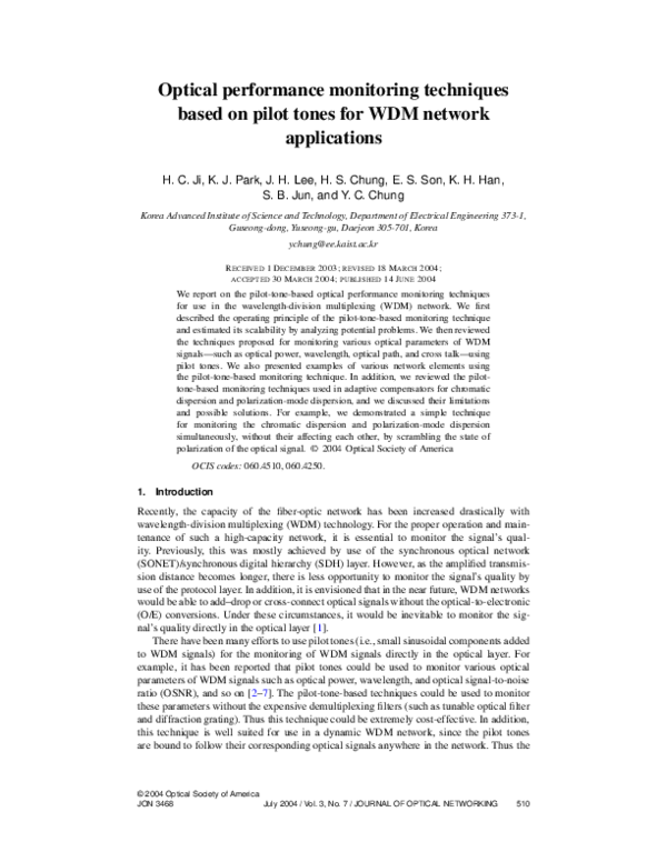 (PDF) Optical performance monitoring techniques based on pilot tones for WDM network applications