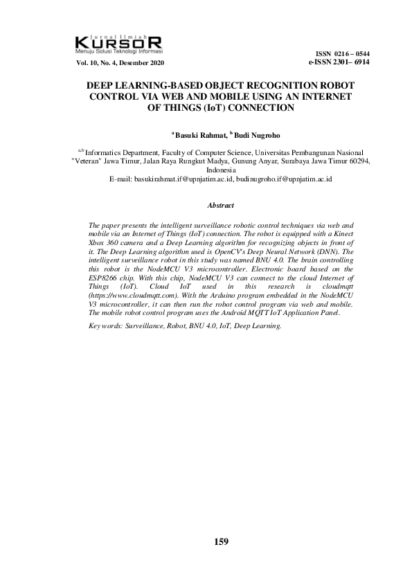 Pdf Deep Learning Based Object Recognition Robot Control Via Web And 4756