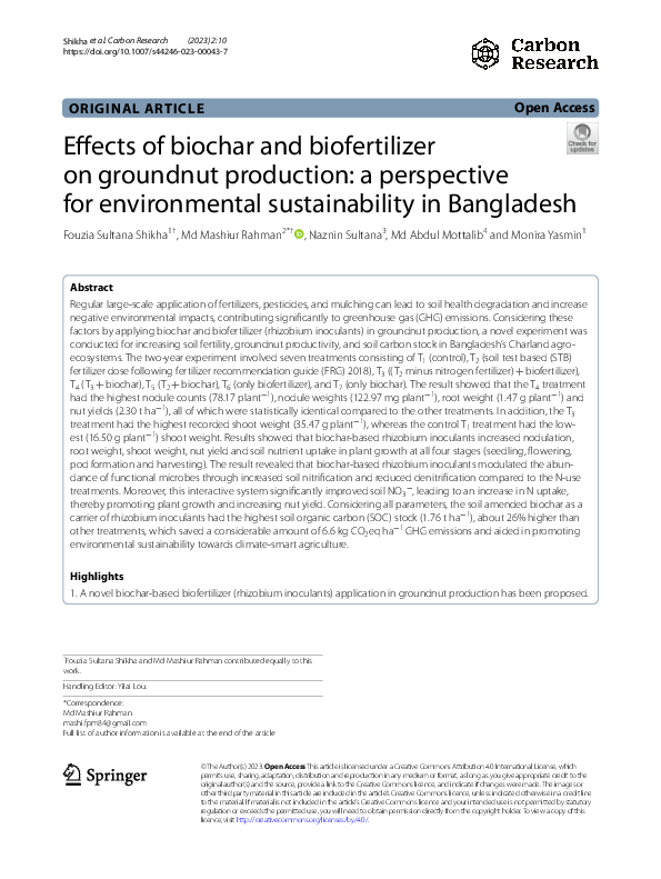 (PDF) Effects of biochar and biofertilizer on groundnut production: a perspective for ...