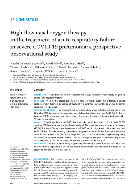 (PDF) High-flow nasal oxygen therapy in the treatment of acute ...