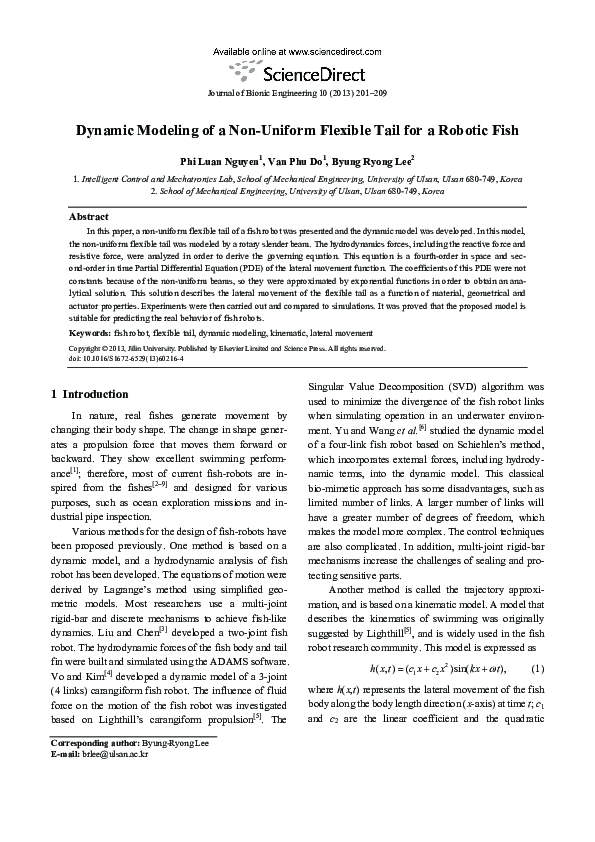 (PDF) Dynamic Modeling of a Non-Uniform Flexible Tail for a Robotic Fish