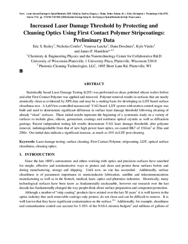 (PDF) Increased laser damage threshold by protecting and cleaning ...