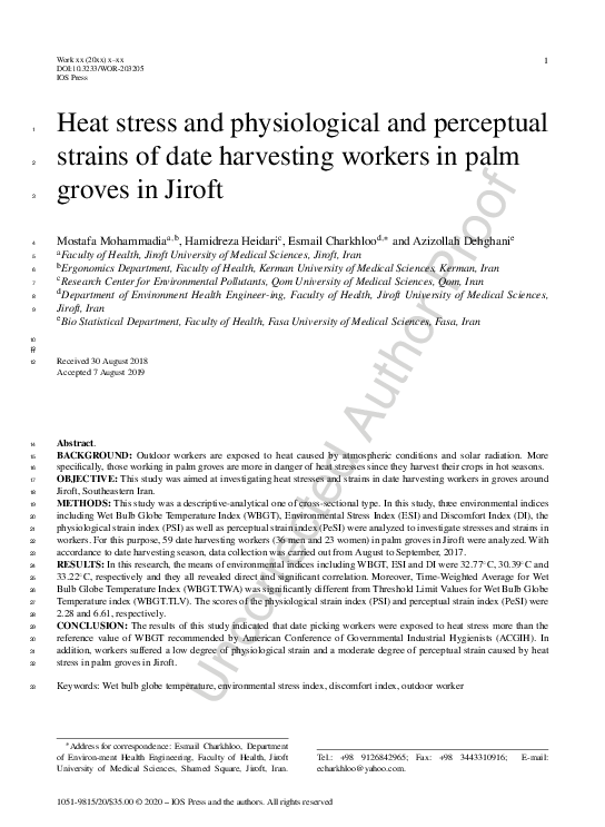 (PDF) Heat stress and physiological and perceptual strains of date ...