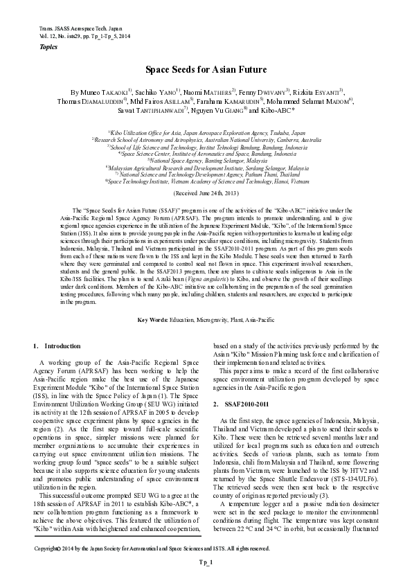 (PDF) Space Seeds for Asian Future