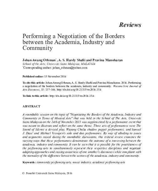 (PDF) Performing a Negotiation of the Borders between the Academia ...