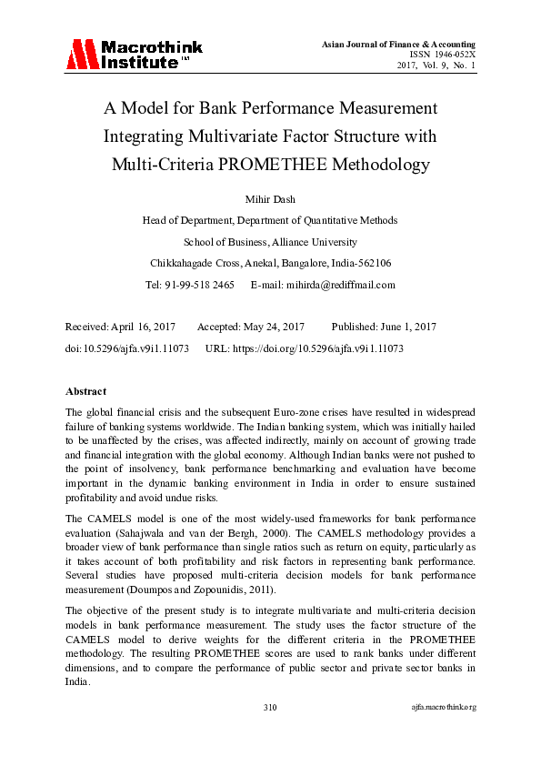 (PDF) A Model for Bank Performance Measurement Integrating Multivariate Factor Structure with ...