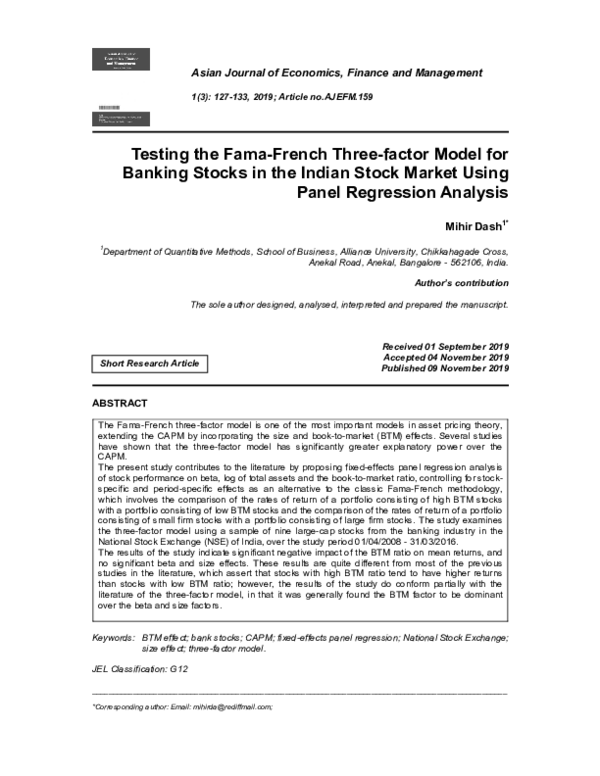 (PDF) Testing the Fama-French Three-factor Model for Banking Stocks in ...