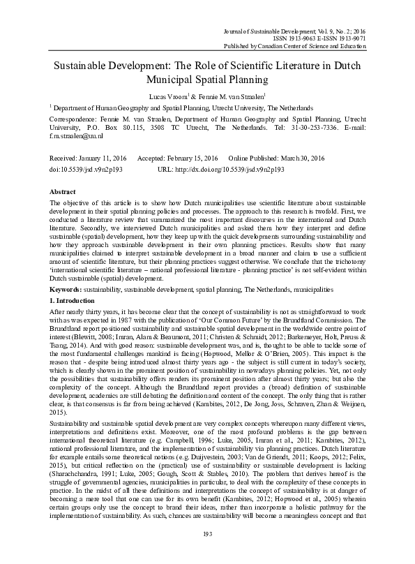 (PDF) Sustainable Development: The Role of Scientific Literature in ...