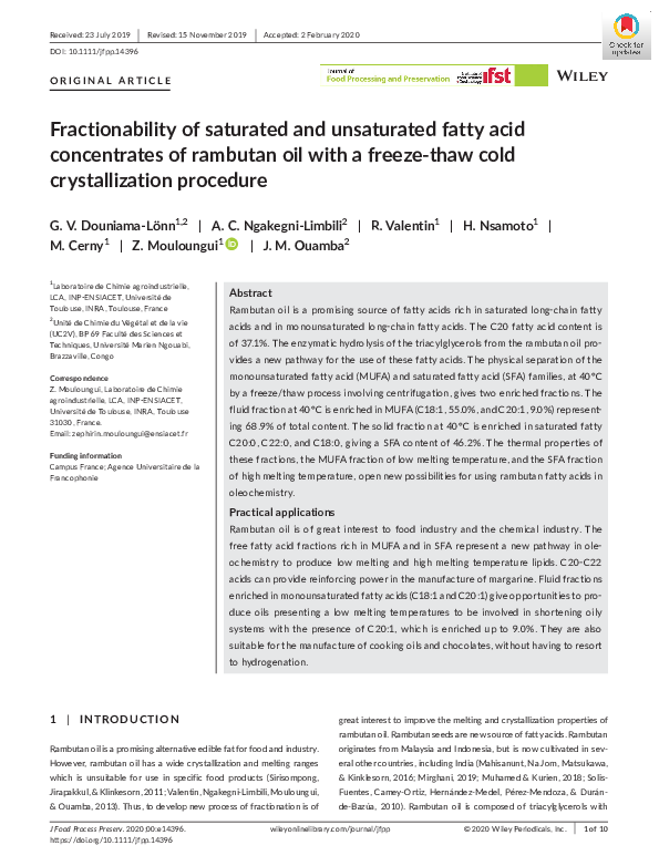 (PDF) Fractionability of saturated and unsaturated fatty acid ...
