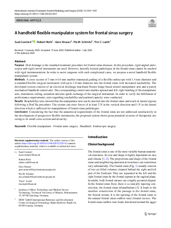 (PDF) A handheld flexible manipulator system for frontal sinus surgery
