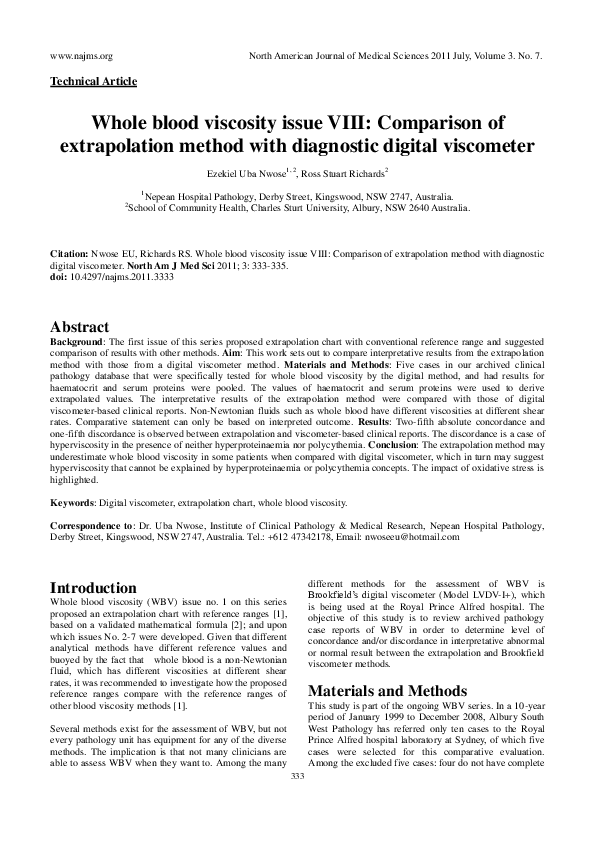 (PDF) Whole blood viscosity issue VIII: Comparison of extrapolation ...