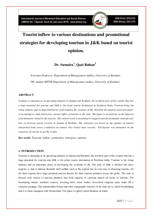 (PDF) Tourist inflow to various destinations and promotional strategies ...