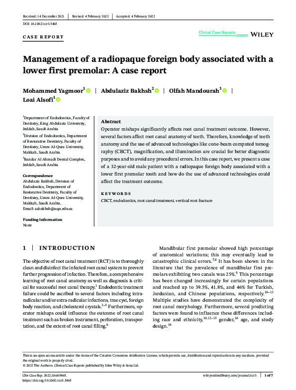 (PDF) Management of a radiopaque foreign body associated with a lower ...