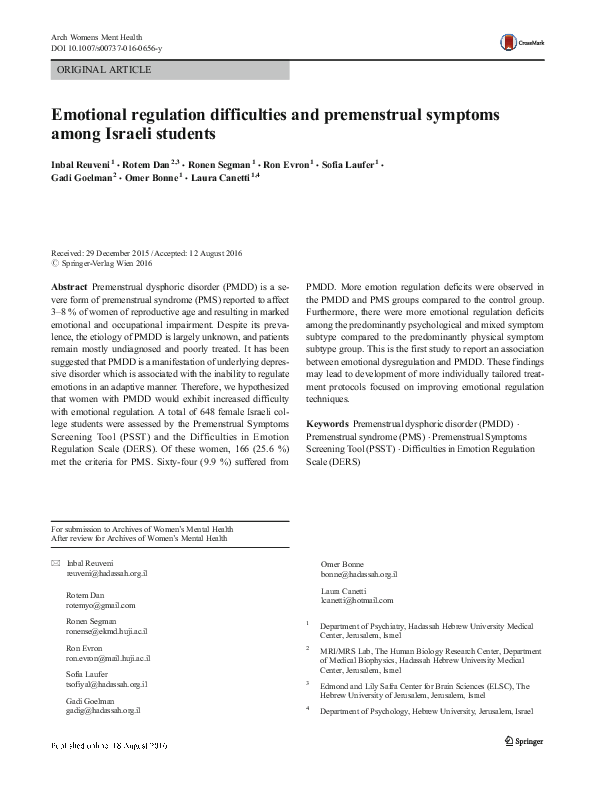 (PDF) Emotional regulation difficulties and premenstrual symptoms among ...