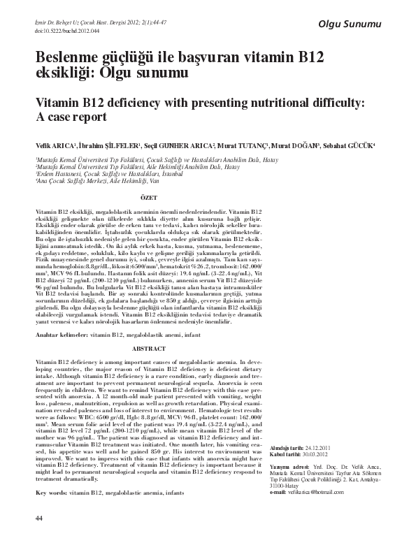 Pdf Vitamin B12 Deficiency With Presenting Nutritional Difficulty A