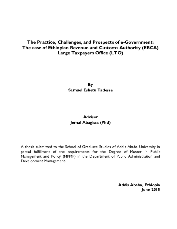 (PDF) The Practice, Challenges, and Prospects of e-Government: the Case ...