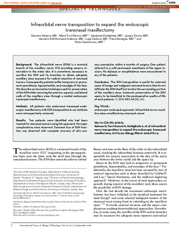 (PDF) Infraorbital nerve transposition to expand the endoscopic ...