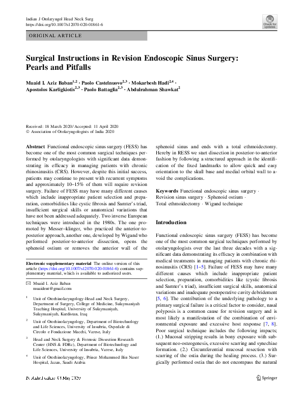 (PDF) Surgical Instructions in Revision Endoscopic Sinus Surgery ...