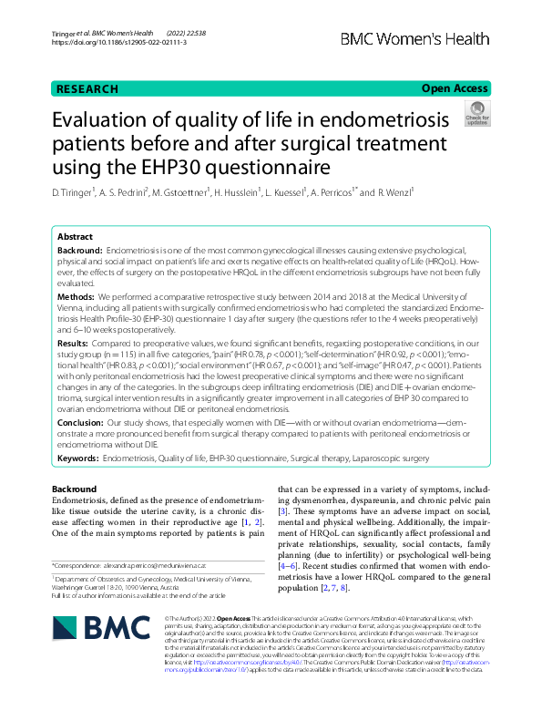 Pdf Evaluation Of Quality Of Life In Endometriosis Patients Before 7408