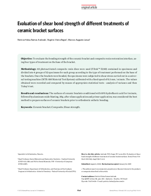 (PDF) Evaluation of shear bond strength of different treatments of ...