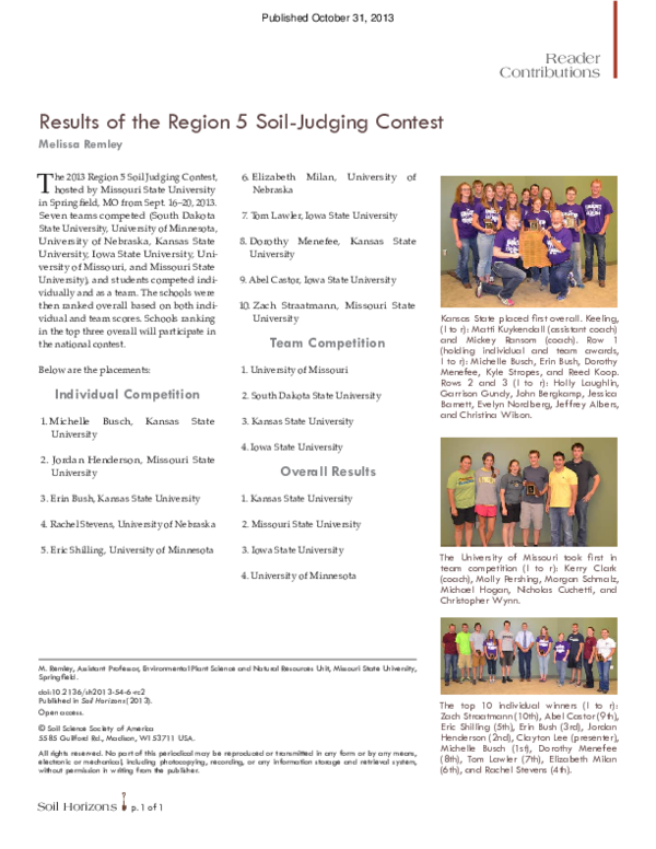 (PDF) Results of the Region 5 Soil Judging Contest