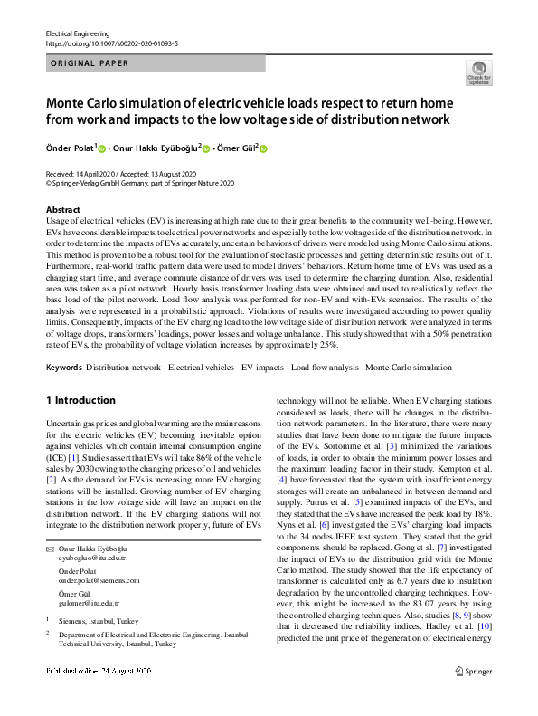 (PDF) Monte Carlo simulation of electric vehicle loads respect to ...