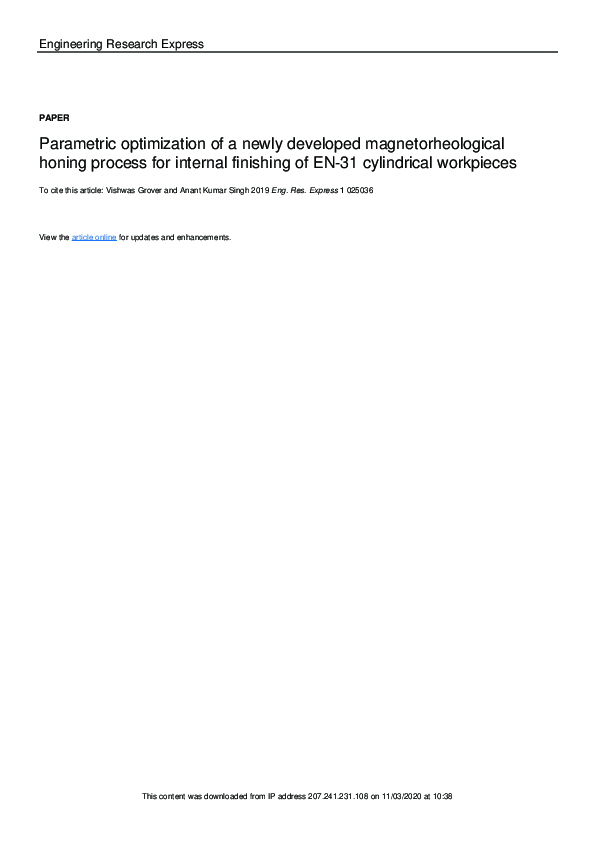 (PDF) Modelling of surface roughness in a new magnetorheological honing process for internal ...