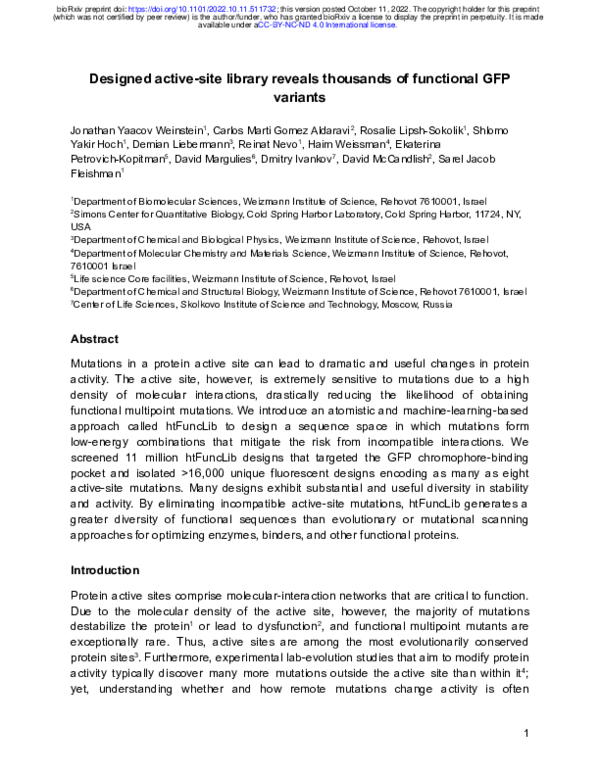 (PDF) Designed active-site library reveals thousands of functional GFP ...