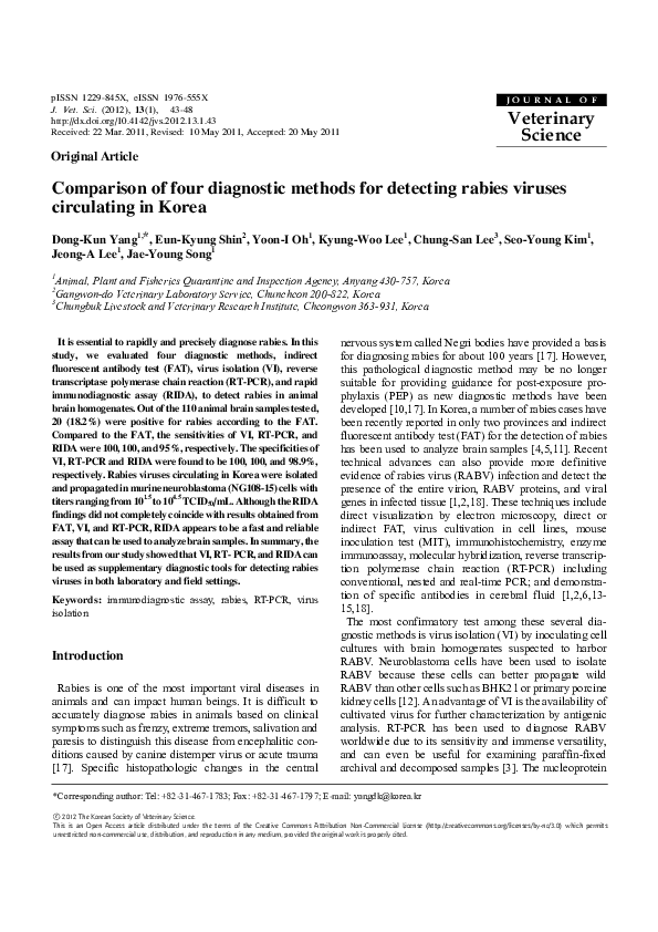 (PDF) Comparison of four diagnostic methods for detecting rabies ...