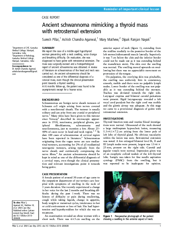 (PDF) Ancient schwannoma mimicking a thyroid mass with retrosternal ...
