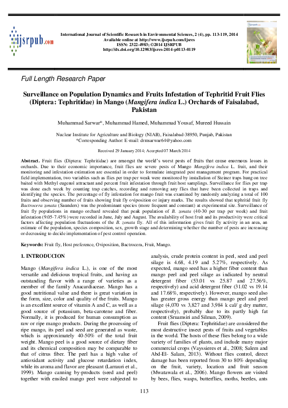 (PDF) Surveillance on Population Dynamics and Fruits Infestation of Tephritid Fruit Flies ...