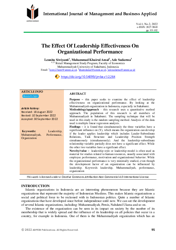 (PDF) The Effect Of Leadership Effectiveness On Organizational Performance