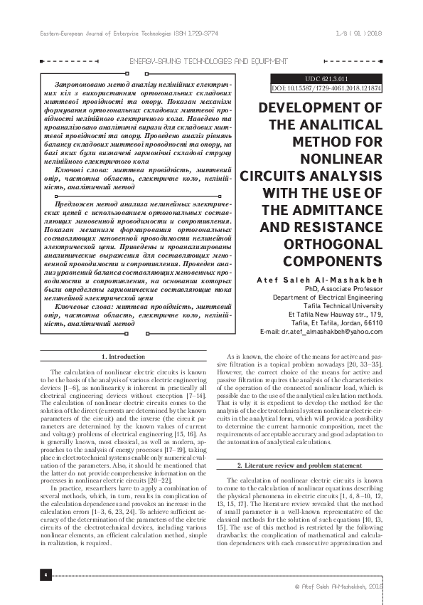 (PDF) Development of the analitical method for nonlinear circuits analysis with the use of the ...
