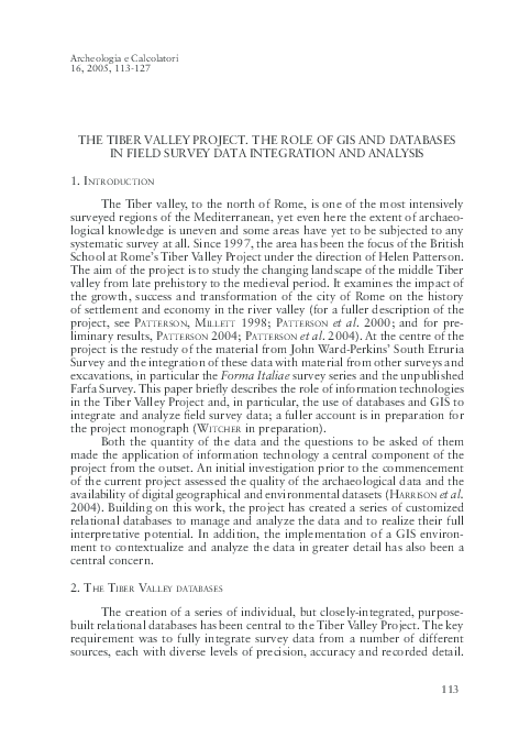 (PDF) The Tiber Valley Project. The role of GIS and databases in field ...